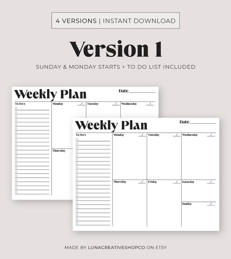 Weekly Planner Printable to Do List Minimal Weekly Schedule - Etsy