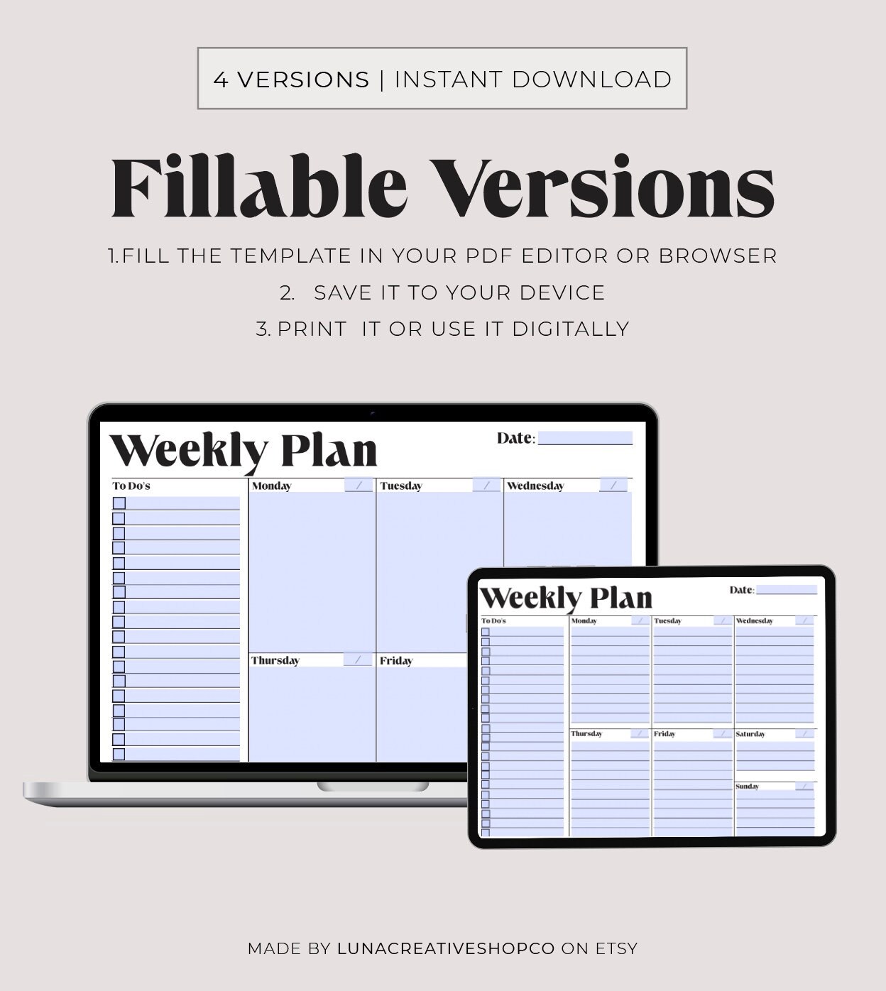 Weekly Planner Printable to Do List Minimal Weekly Schedule - Etsy