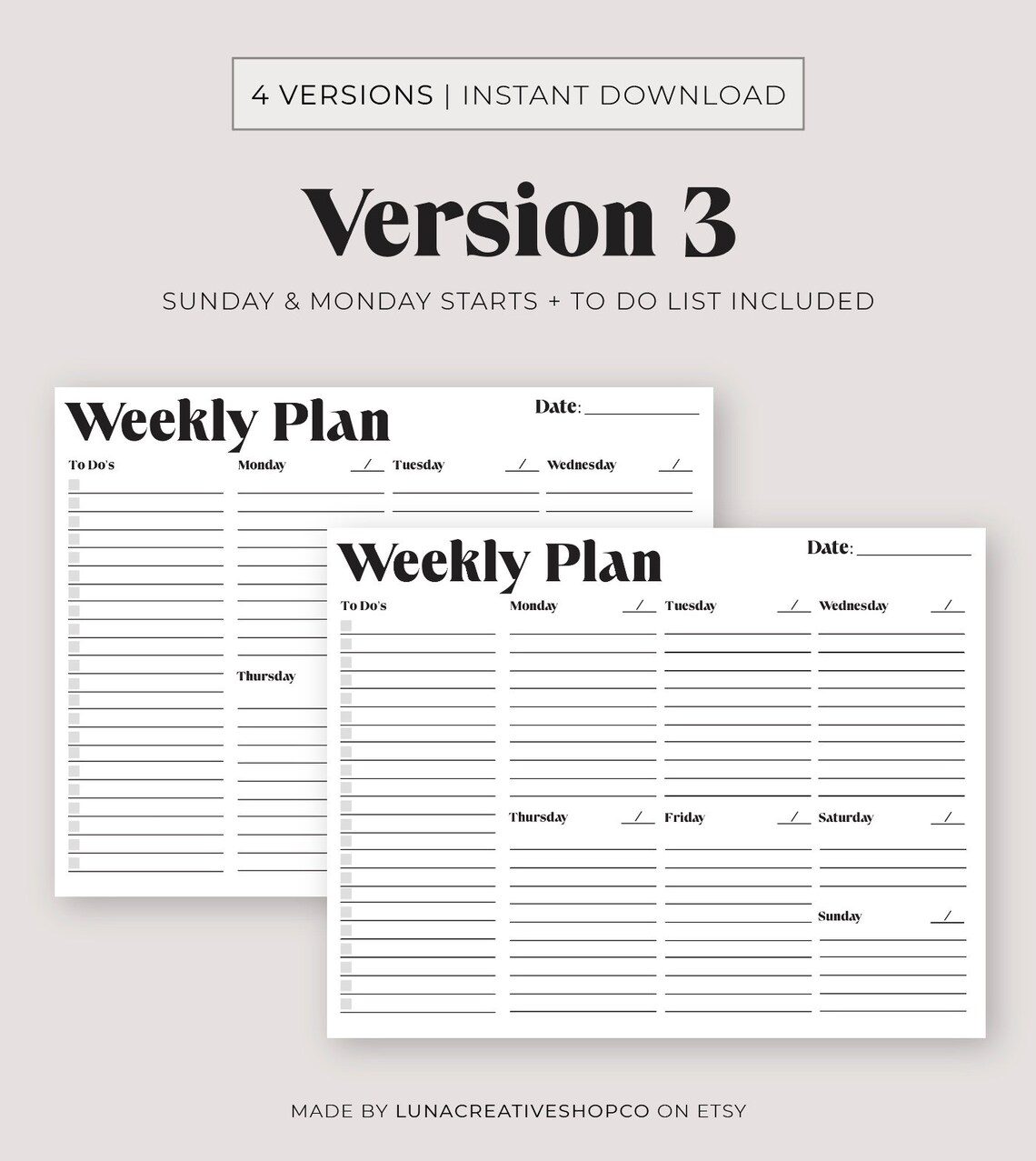 Weekly Planner Printable to Do List Minimal Weekly Schedule - Etsy