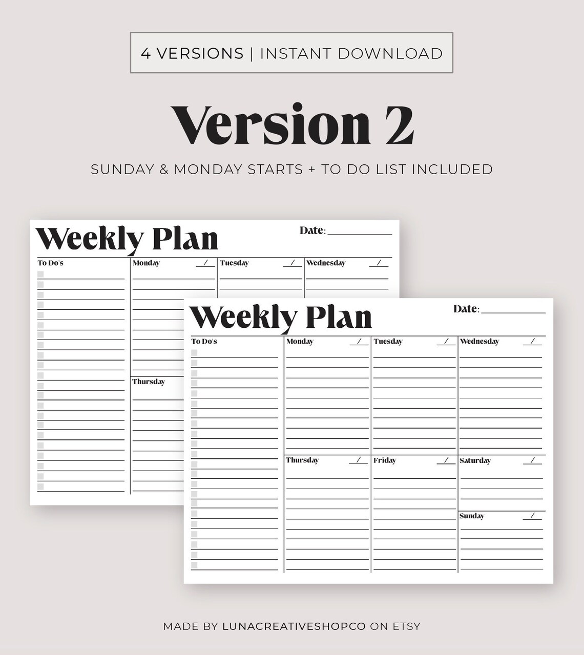 Weekly Planner Printable to Do List Minimal Weekly Schedule - Etsy