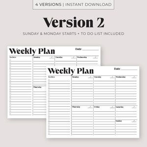 Weekly Planner Printable to Do List Minimal Weekly Schedule - Etsy