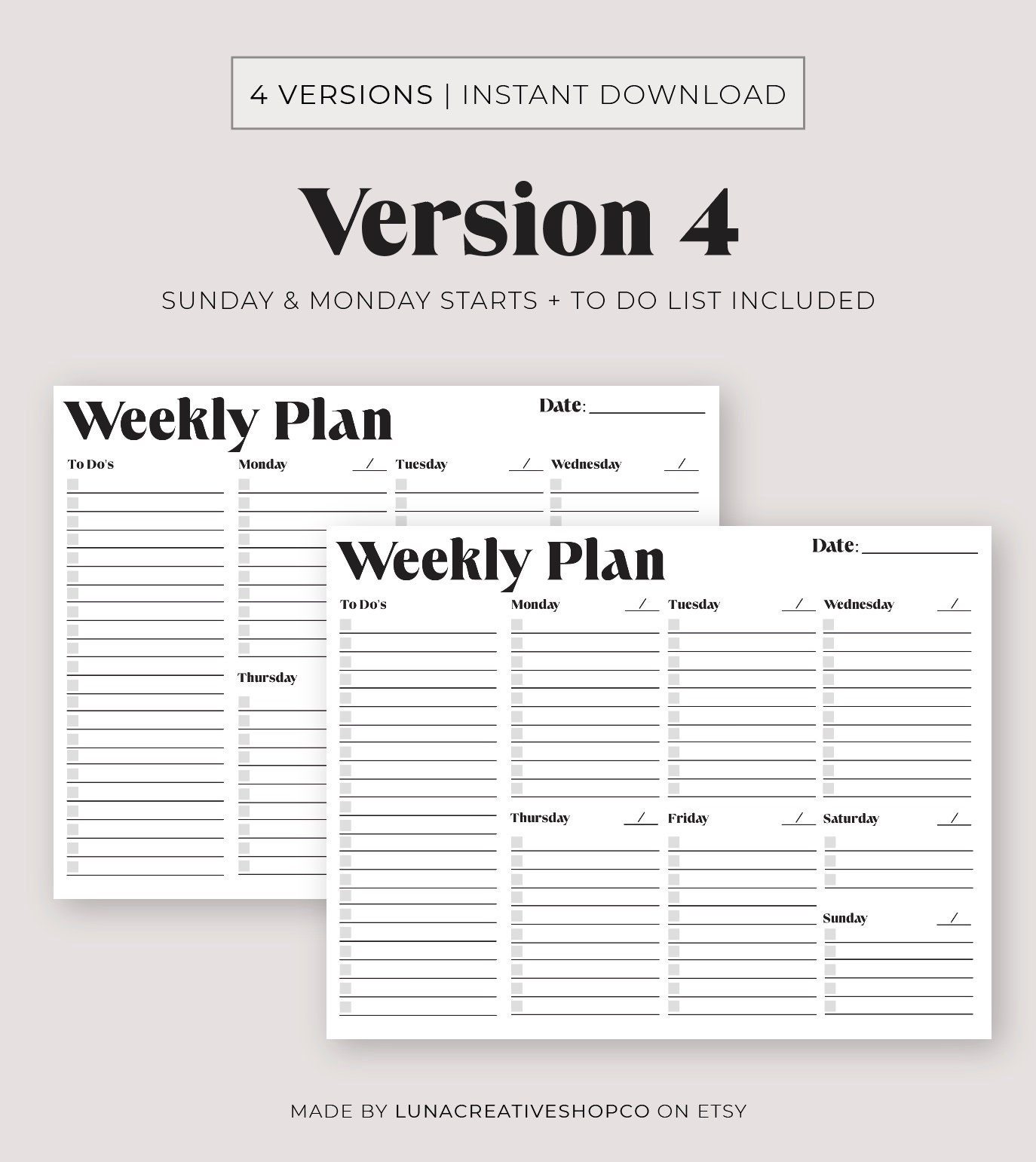 Weekly Planner Printable to Do List Minimal Weekly Schedule - Etsy