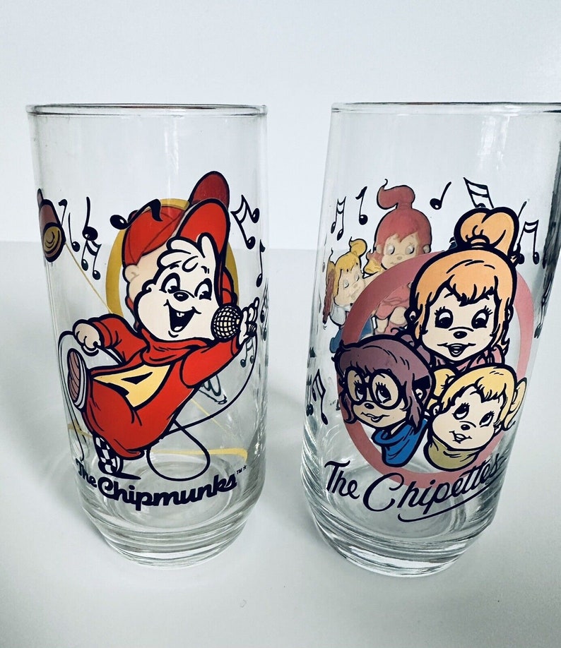 Alvin & the Chipmunks Drinking Glasses Alvin and the Chipettes_ Vintage ...