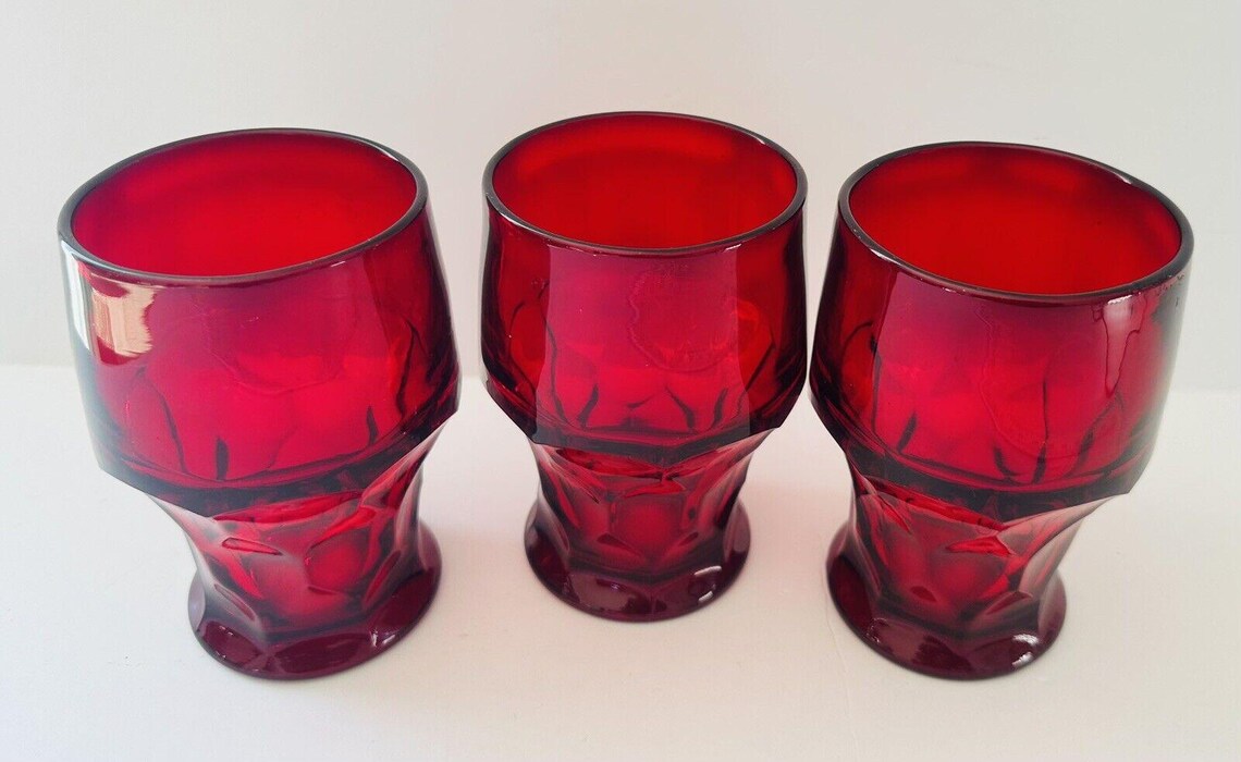 3 Viking Glass Georgian Ruby Red Glass Flat Bottom Tumblers 5" Tall - Etsy