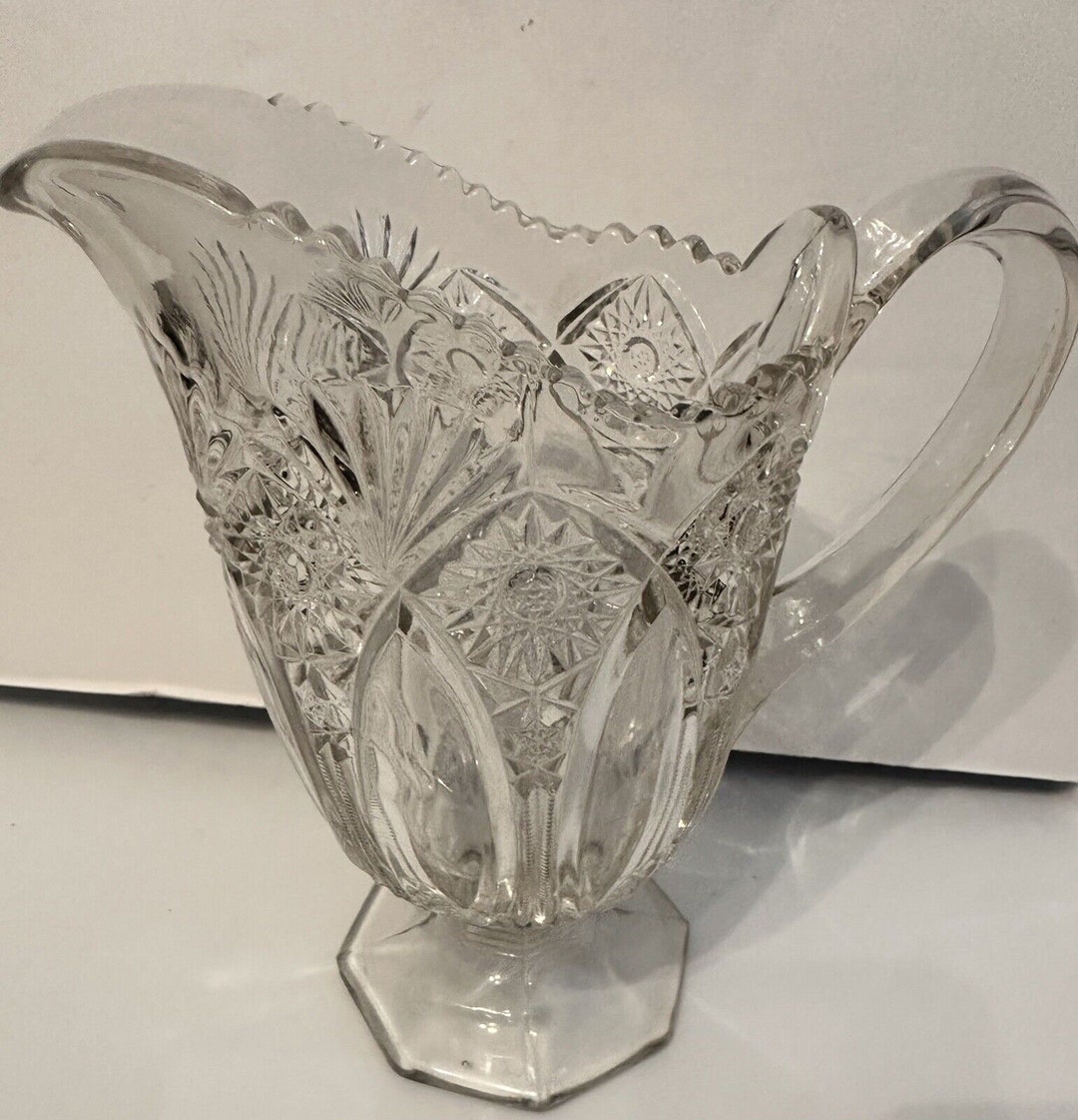 Eapg Us Glass _ Footed Cut Glass Water Pitcher With Handle 9x6 - Etsy