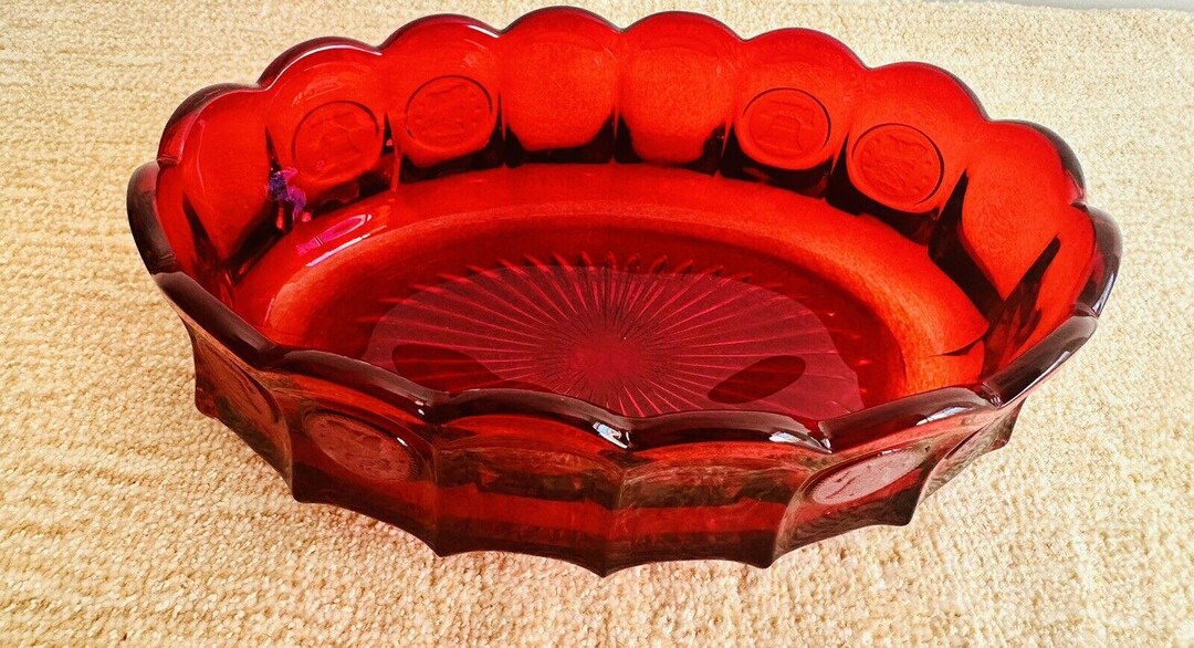 Vintage Fostoria Ruby Red Liberty Coin Glass 1887 Oval Dish 9.5" X 5 ...