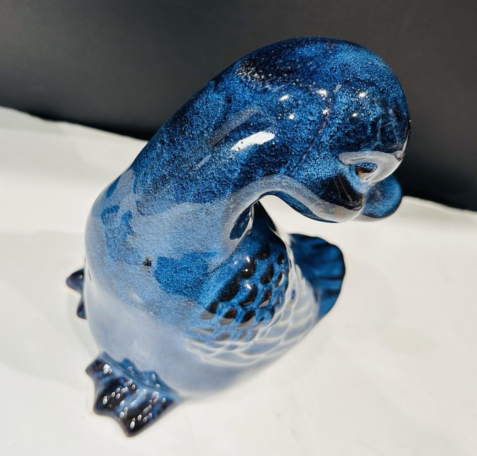Vintage Pottery Duck Figurine Cobalt Blue Bird Speckled Woodland ...