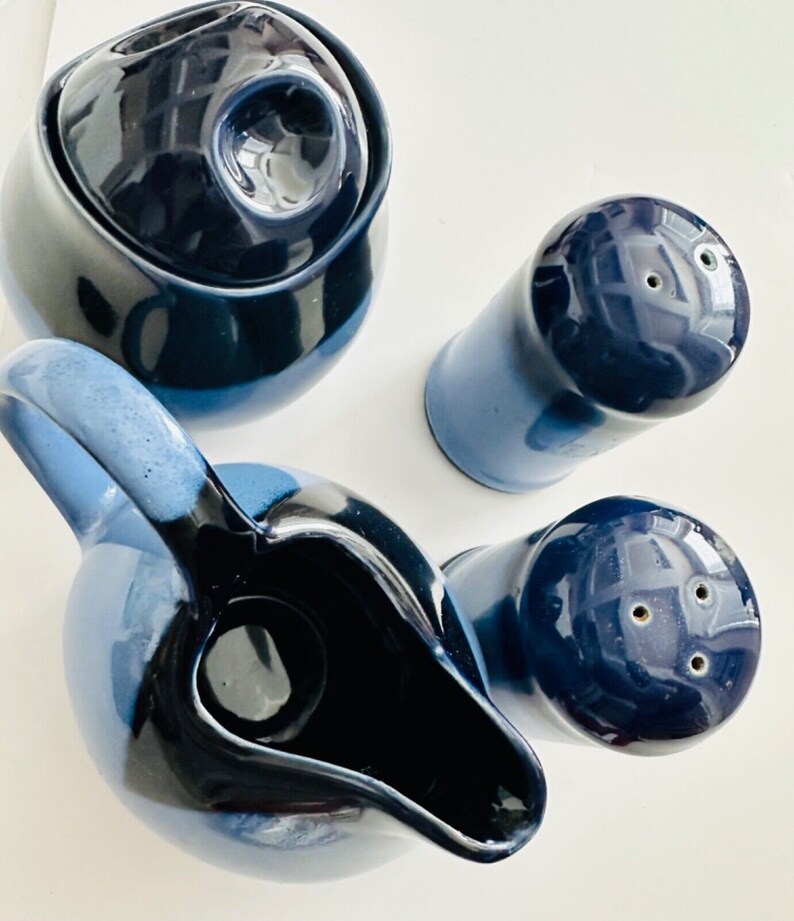 Retired Sango Nova Blue Swirl 4934 Euc_ Sugar, Creamer and Salt and ...