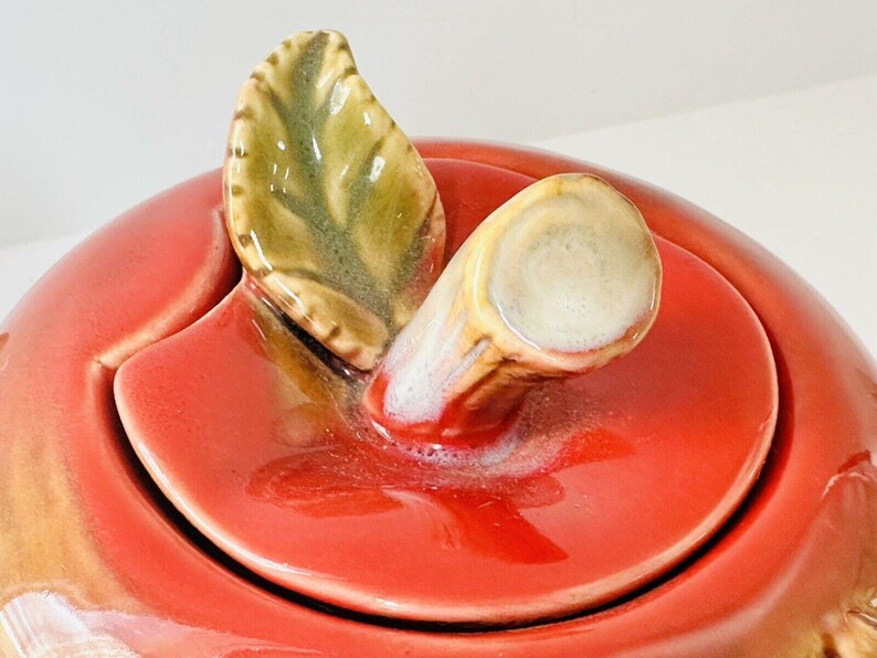 Vintage Red Apple Ceramic Teapot, 3D Stem and Leaves on Lid, Unmarked ...