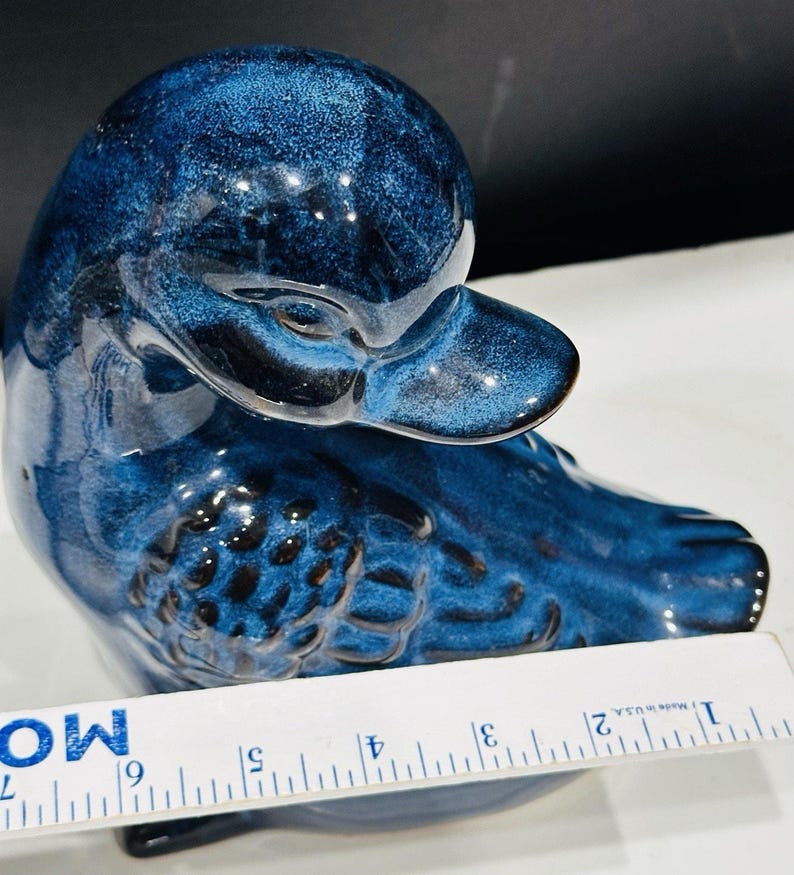 Vintage Pottery Duck Figurine Cobalt Blue Bird Speckled Woodland ...