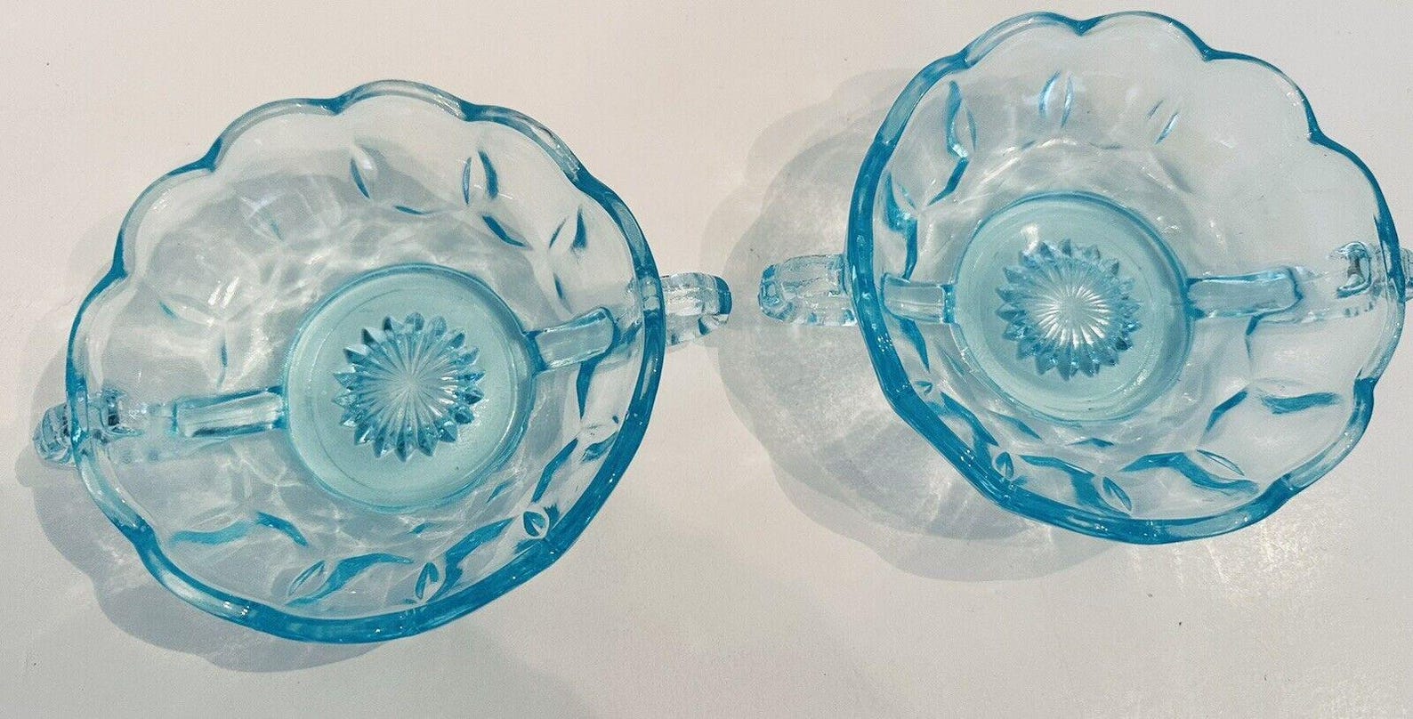 Vintage Anchor Hocking Fairfield Aqua Blue Glass Bowl Candy Dish With ...