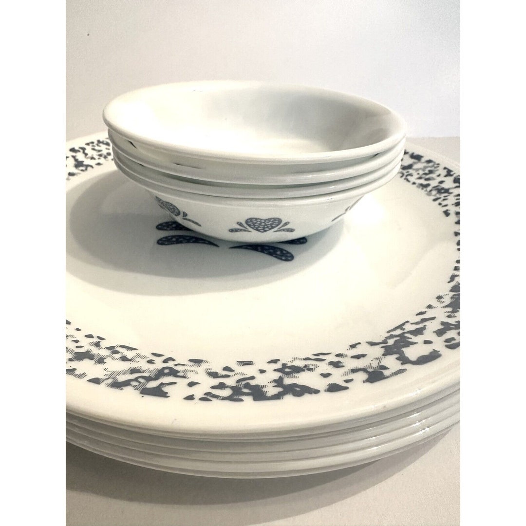 Corelle Blue Hearts Set of 6 10 1/4'' Dinner Plates + 3 Berry Bowls - Etsy