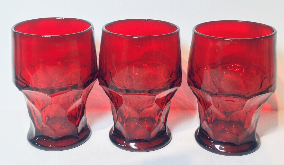 3 Viking Glass Georgian Ruby Red Glass Flat Bottom Tumblers 5" Tall - Etsy