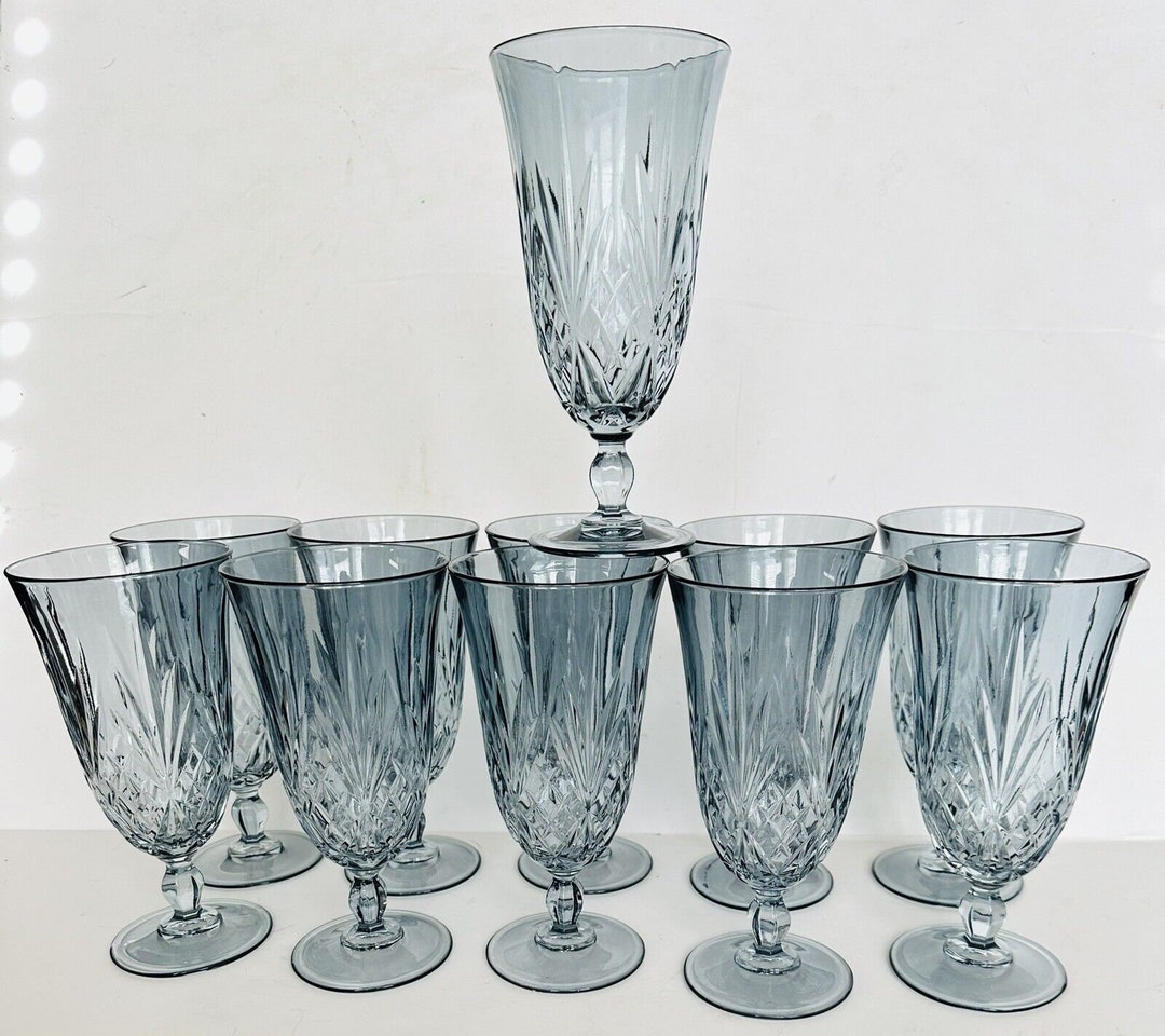 Crystal Cut Blue Water Goblet - Set of 10 - Etsy