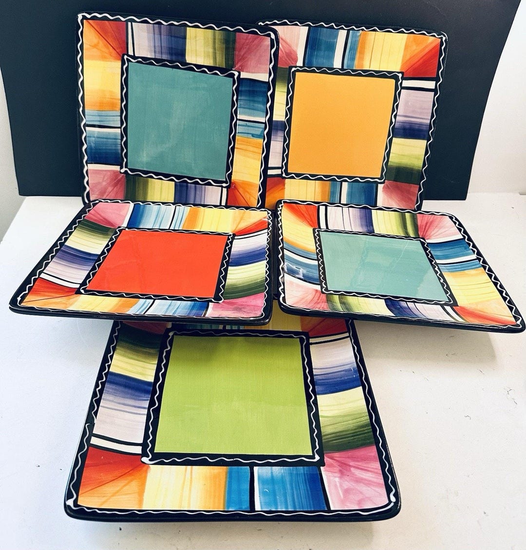 4 Certified International Nancy Green Square Platter Colorful_ Dinner ...