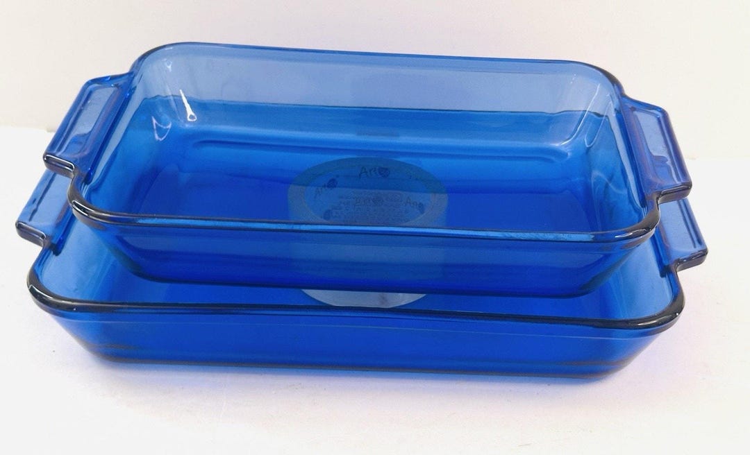 2 Anchor Hocking 2 + 3 Qt Cobalt Blue Rectangular Baking Dish- Glass ...