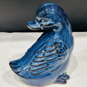 Vintage Pottery Duck Figurine Cobalt Blue Bird Speckled Woodland ...