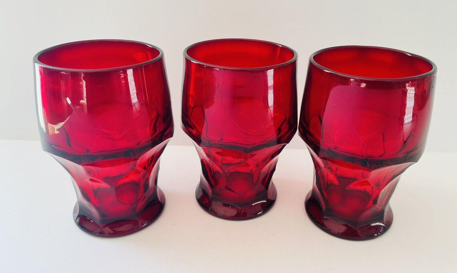 3 Viking Glass Georgian Ruby Red Glass Flat Bottom Tumblers 5" Tall - Etsy