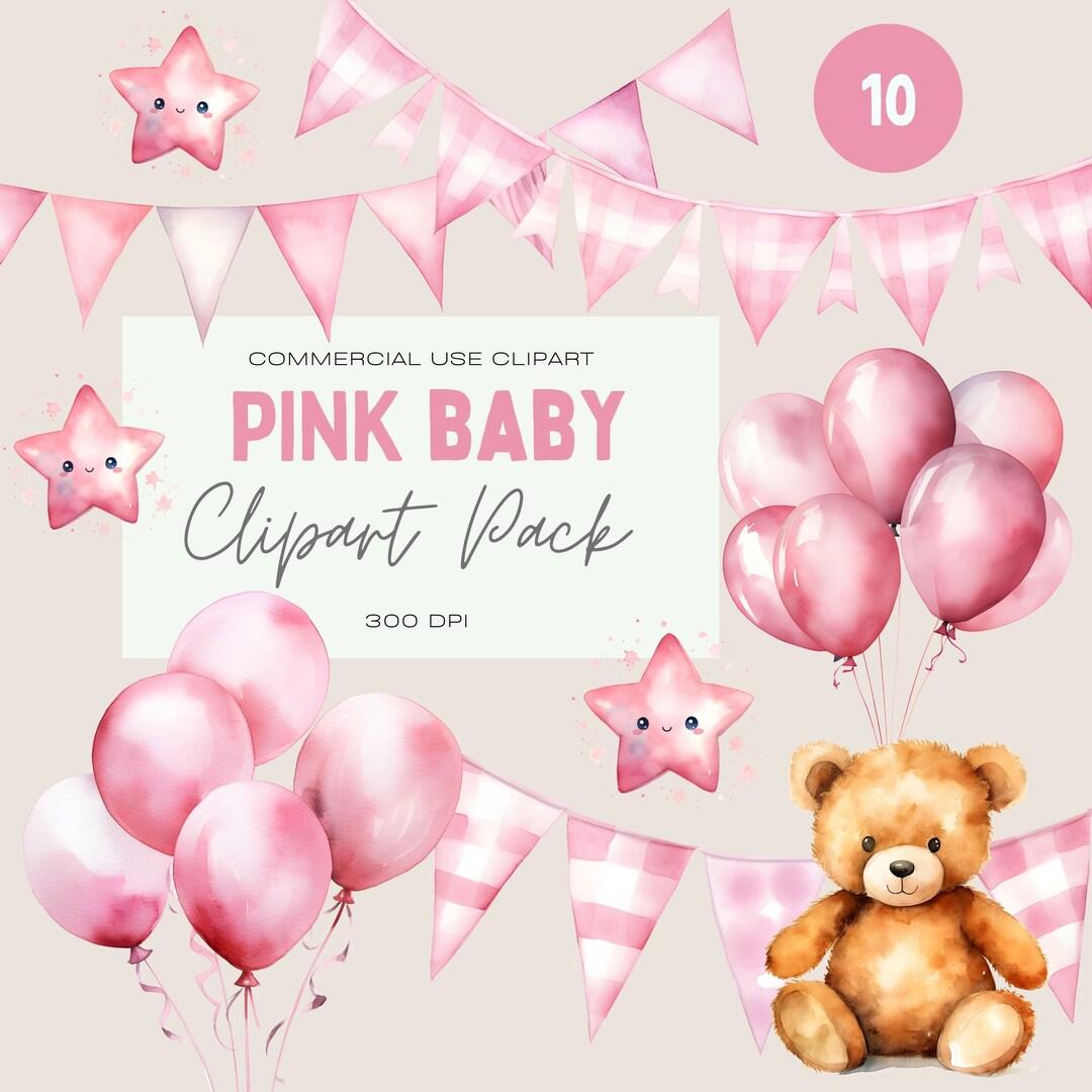Pink Baby Shower Clipart Bundle Watercolor, Clipart for Commercial Use ...