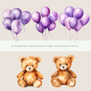 Purple Baby Shower Clipart Bundle Watercolor, Clipart for Commercial ...
