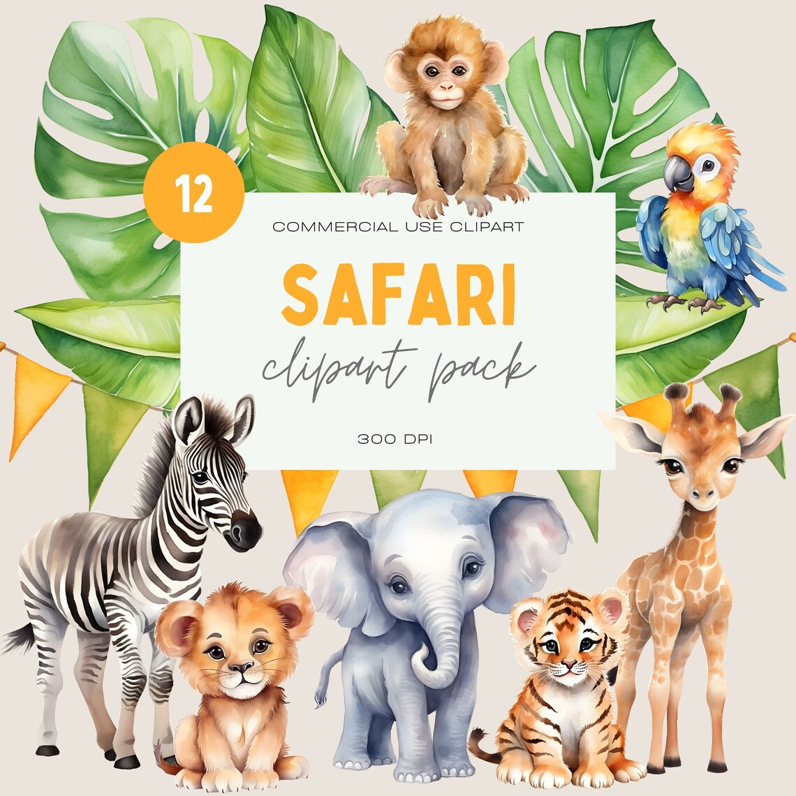 Watercolor Safari Animals Clipart Bundle, Jungle Safari Clipart, Wild ...