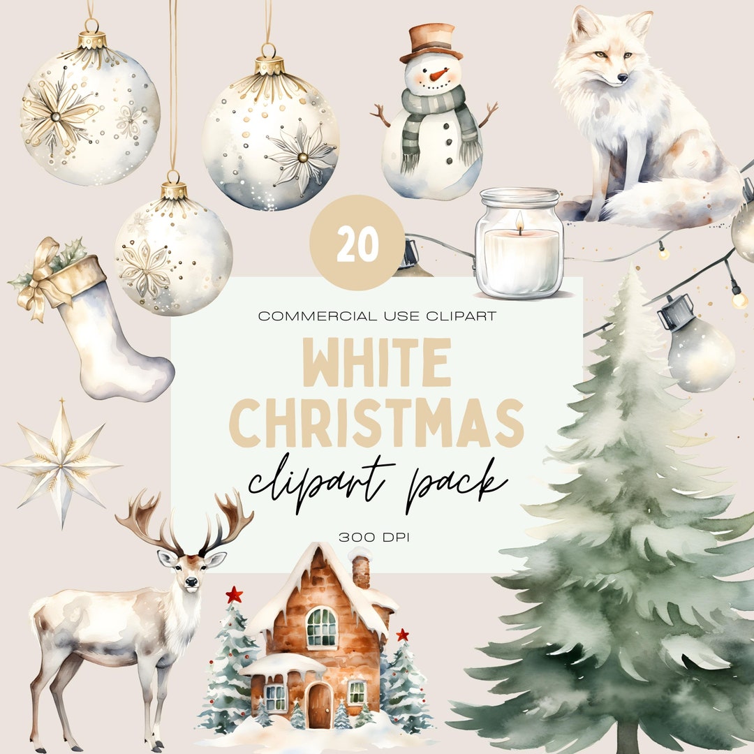 White Christmas Watercolor Bundle, Clipart for Commercial Use ...