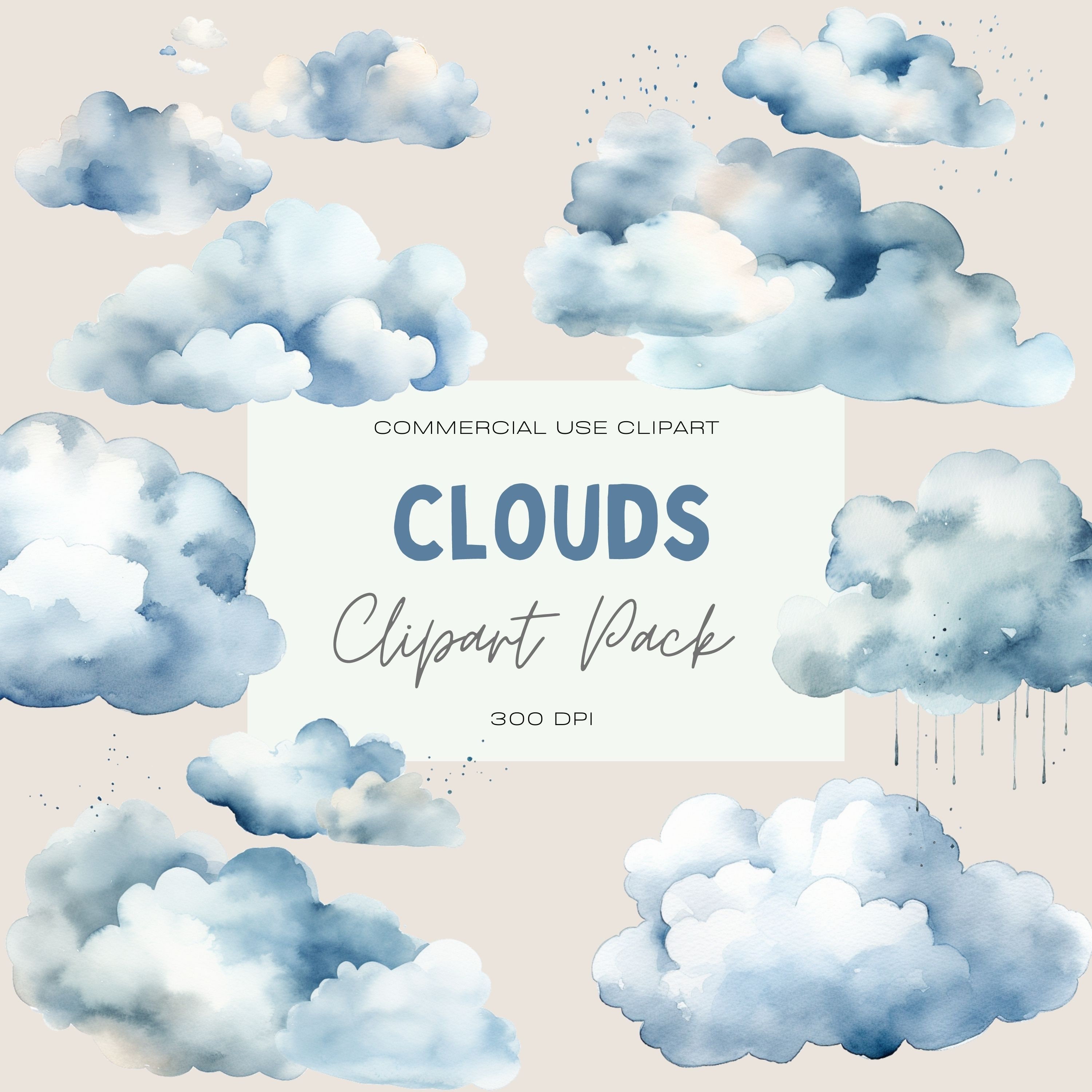 Watercolor Cloud Clipart, Clipart for Commercial Use, Transparent Pngs ...