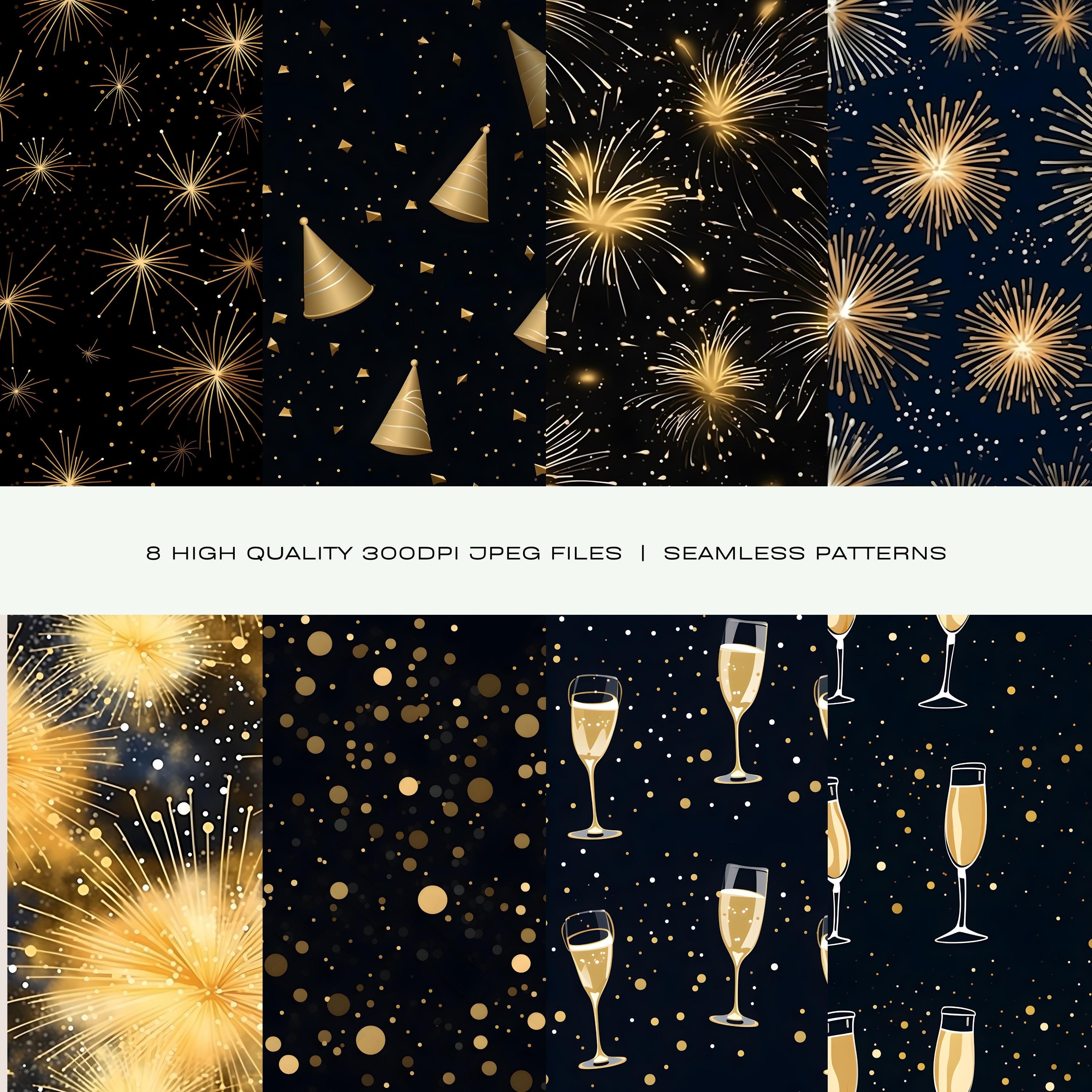 New Years Eve Seamless Pattern Pack, NYE Backgrounds, Commercial Use ...