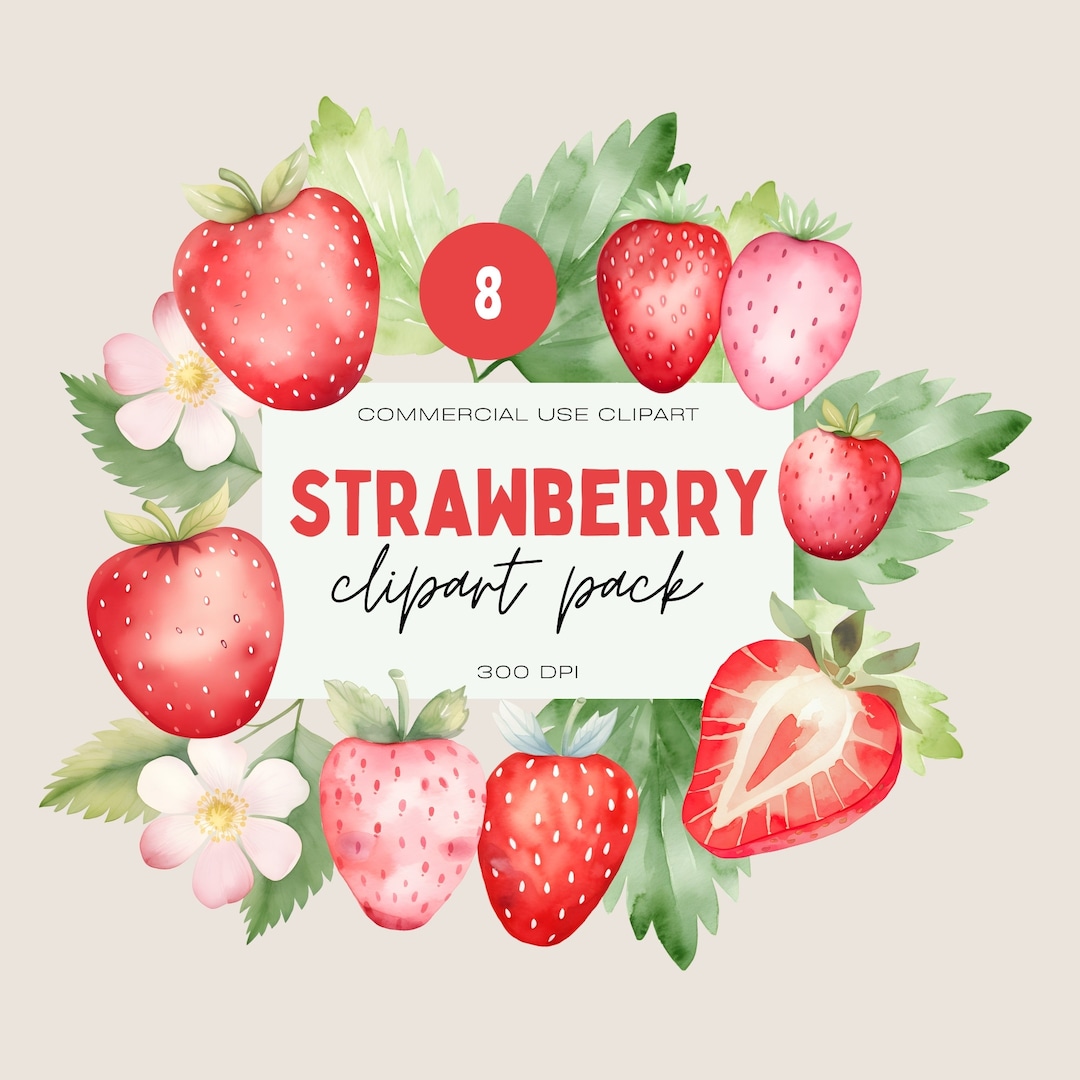 Watercolor Strawberry Clipart: Summer Fruit Pngs (commercial Use) - Etsy