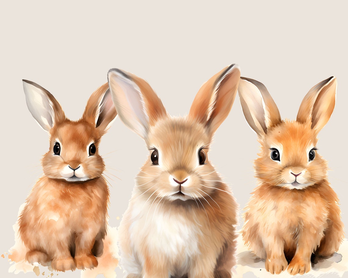 Bunny Clipart Watercolor, Clipart for Commercial Use, Transparent Pngs ...