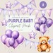 Purple Baby Shower Clipart Bundle Watercolor, Clipart for Commercial ...