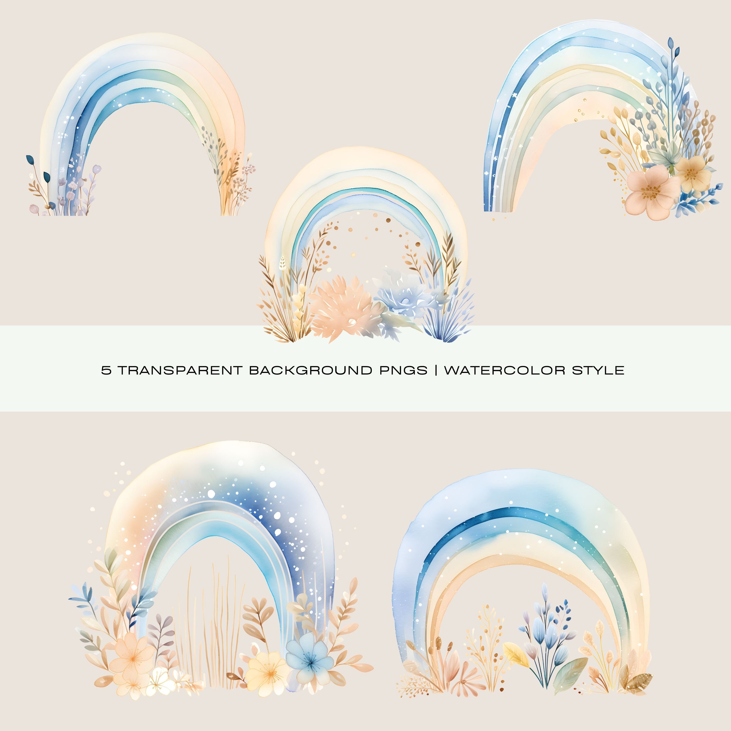 Watercolor Neutral Rainbows Clipart, Commercial Use Clipart ...