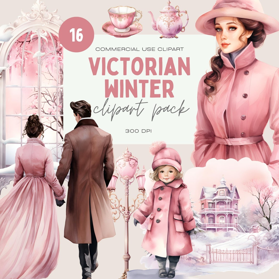 Pink Victorian Winter Clipart Pack, Junk Journal, Pink Winter Clipart ...