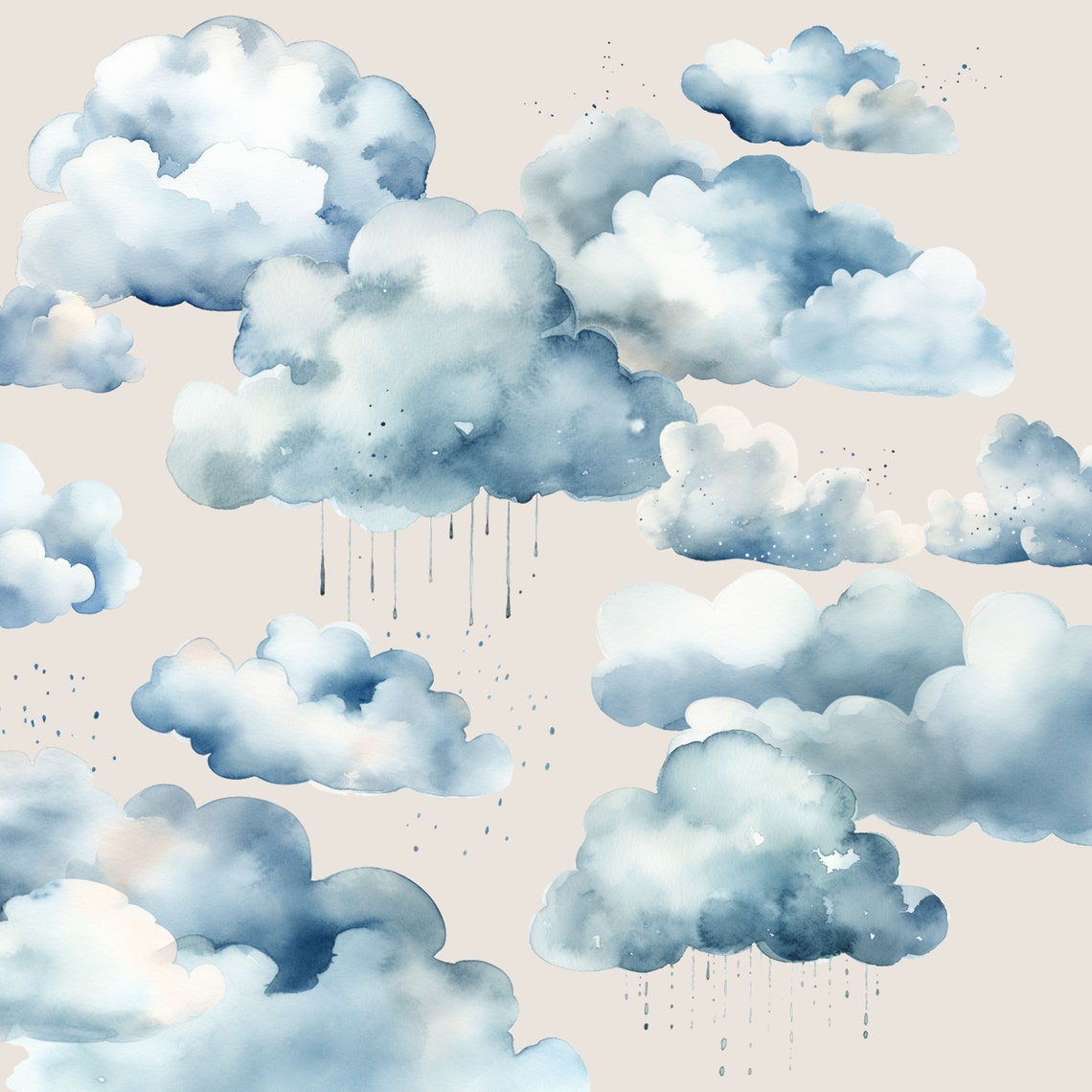Watercolor Cloud Clipart, Clipart for Commercial Use, Transparent Pngs ...