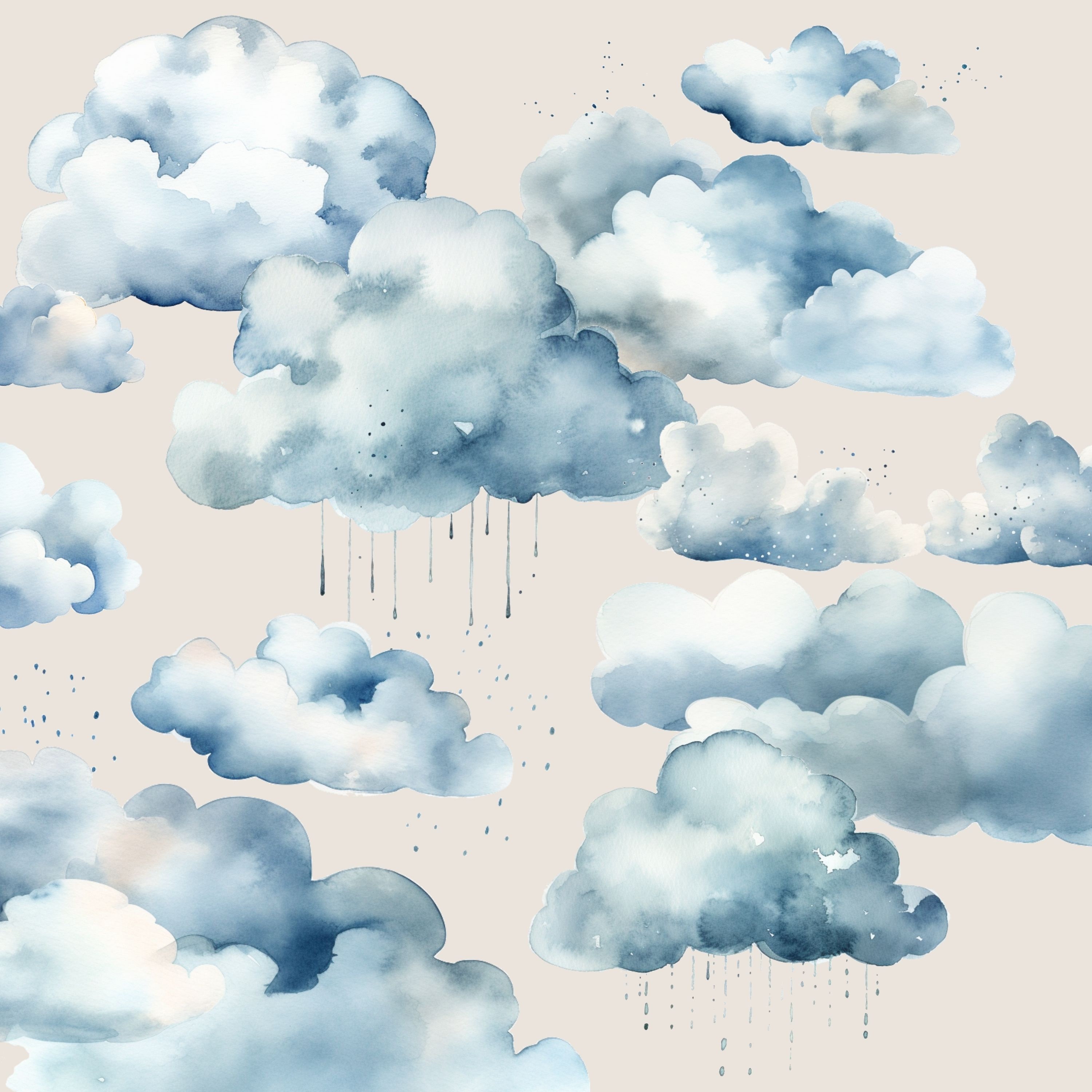 Watercolor Cloud Clipart, Clipart for Commercial Use, Transparent Pngs ...