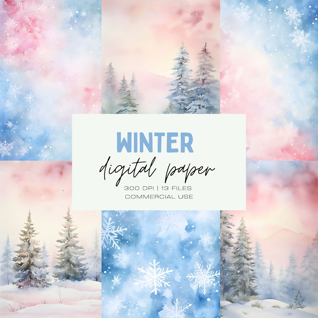 Watercolor Winter Digital Paper, Scrapbook Texture Backgrounds (instant ...