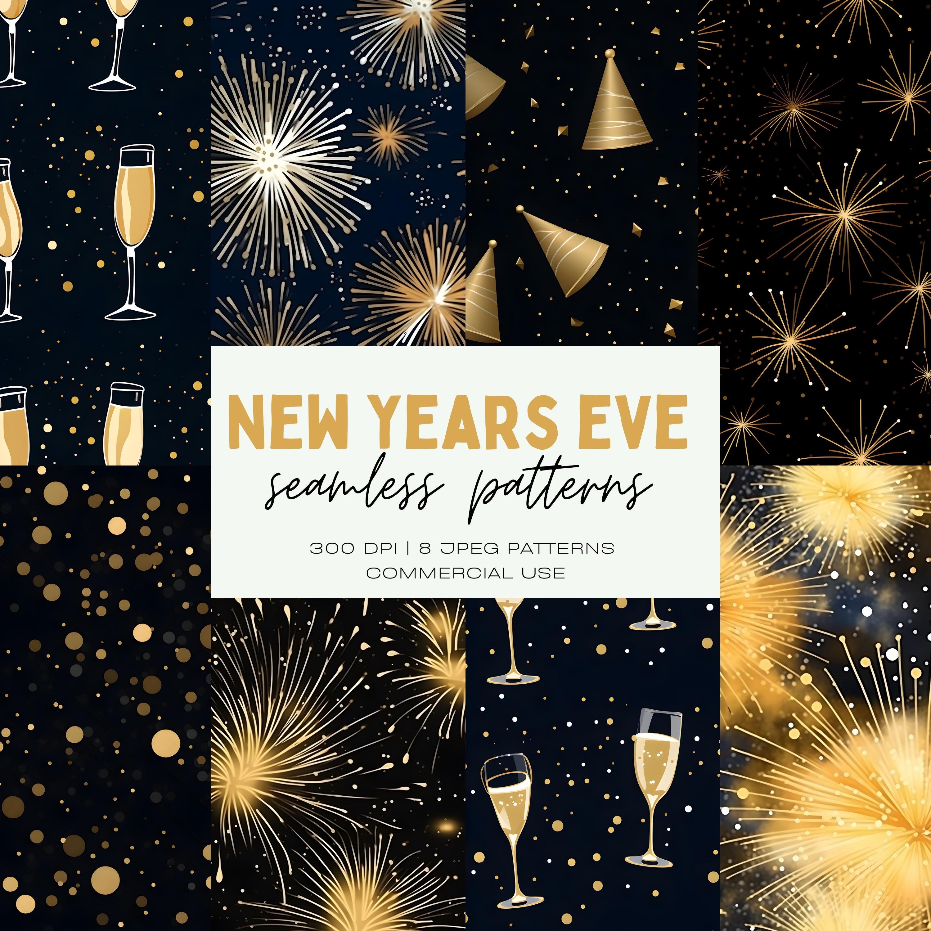 New Years Eve Seamless Pattern Pack, NYE Backgrounds, Commercial Use ...