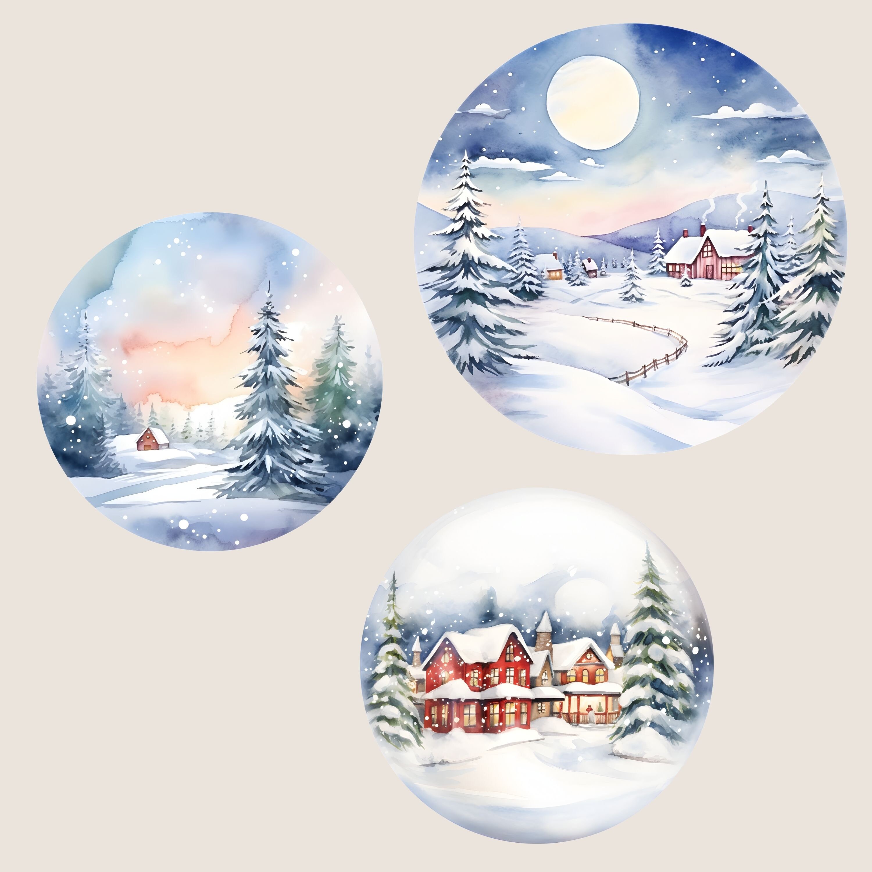 Watercolor Christmas Scene Clipart, Commercial Use Clipart, Transparent ...
