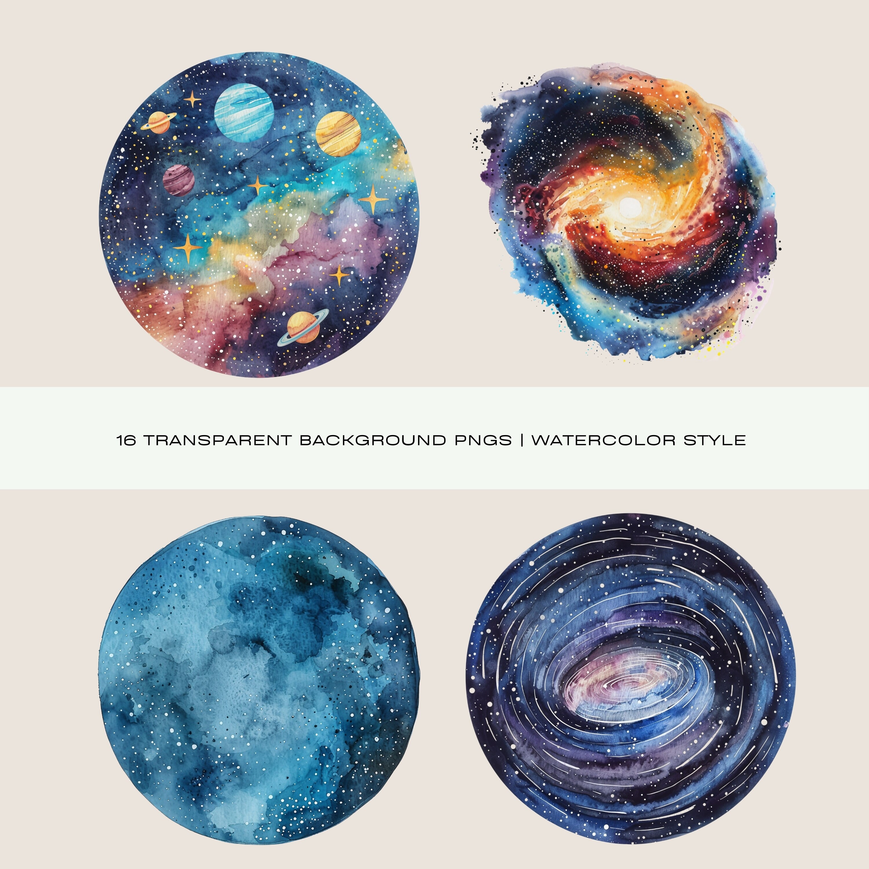 Watercolor Space Clipart Bundle, Astronaut Rocket Transparent Pngs ...