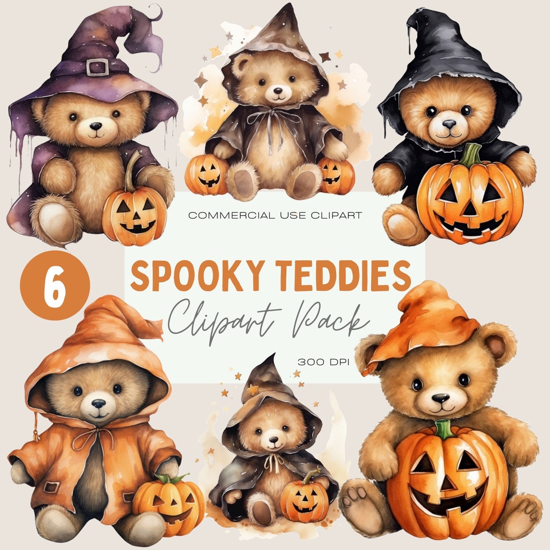 Halloween Teddy Bears Clipart, Halloween Clipart Watercolor, Commercial ...