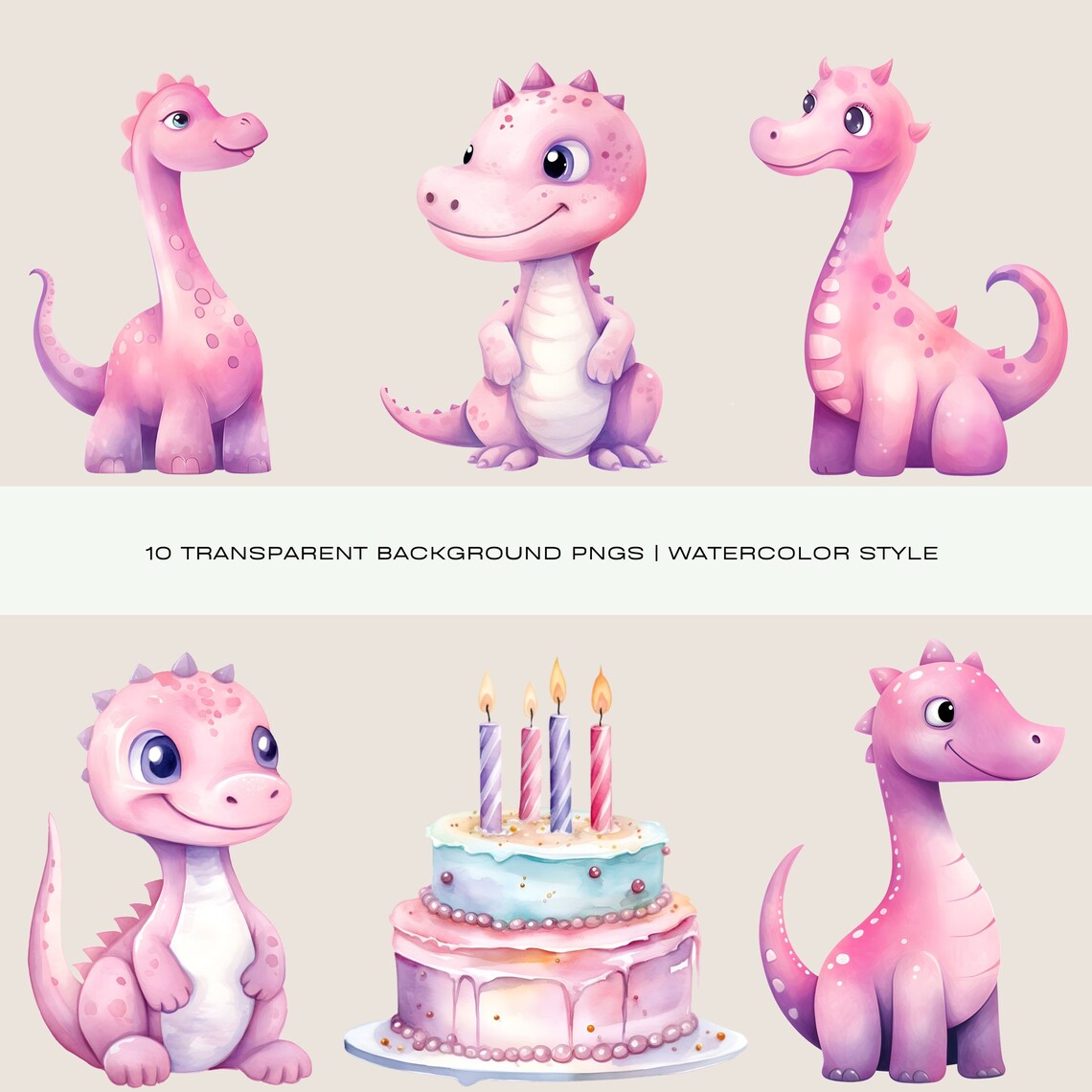Girly Dinosaur Clipart Pack, Dinosaur Party Clipart, Commercial Use ...