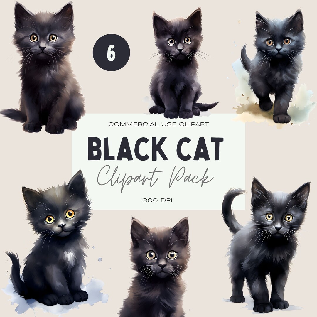 Black Cat Clipart Watercolor, Clipart for Commercial Use, Transparent ...
