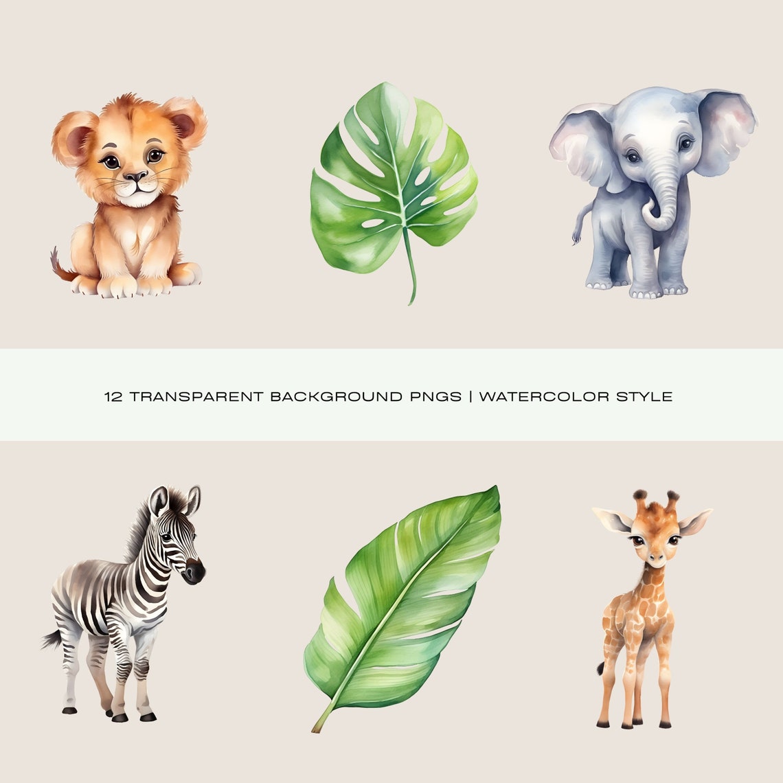 Watercolor Safari Animals Clipart Bundle, Jungle Safari Clipart, Wild ...