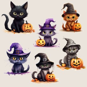 Cute Halloween Cat Clipart, Halloween Clipart Watercolor, Commercial ...