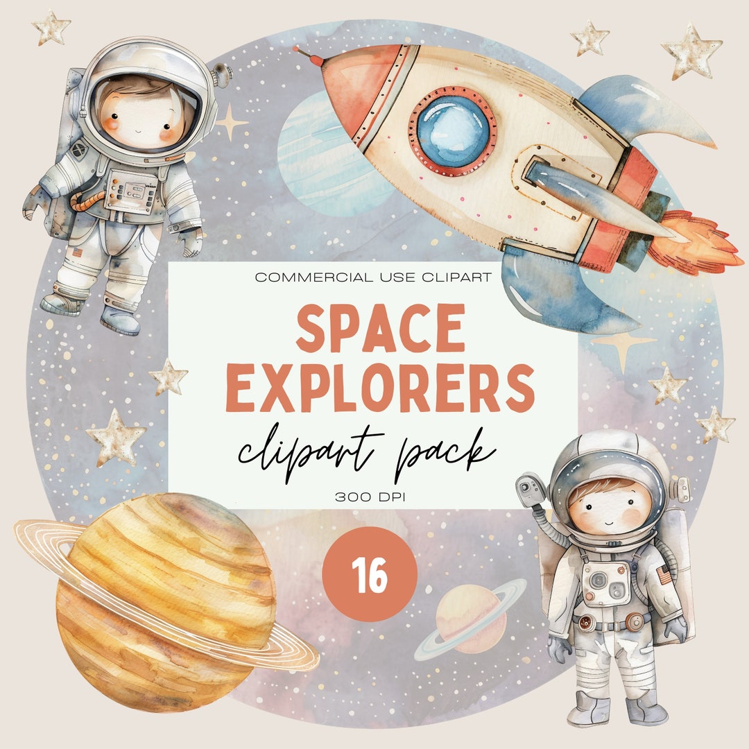 Watercolor Space Clipart Bundle: Astronaut, Rocket Pngs (commercial Use ...