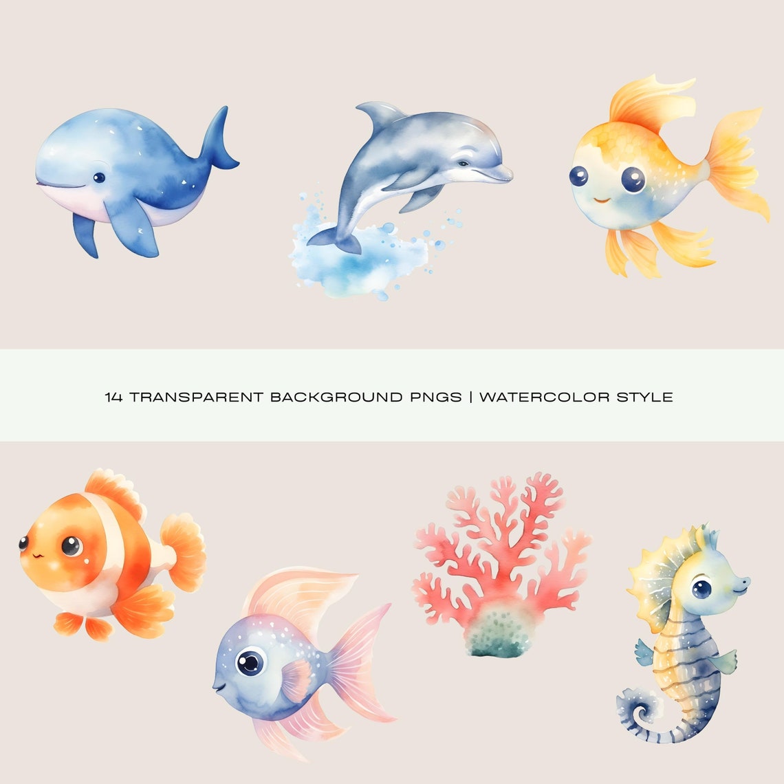 Watercolor Under the Sea Clipart Pack, Underwater Animals, Commercial ...