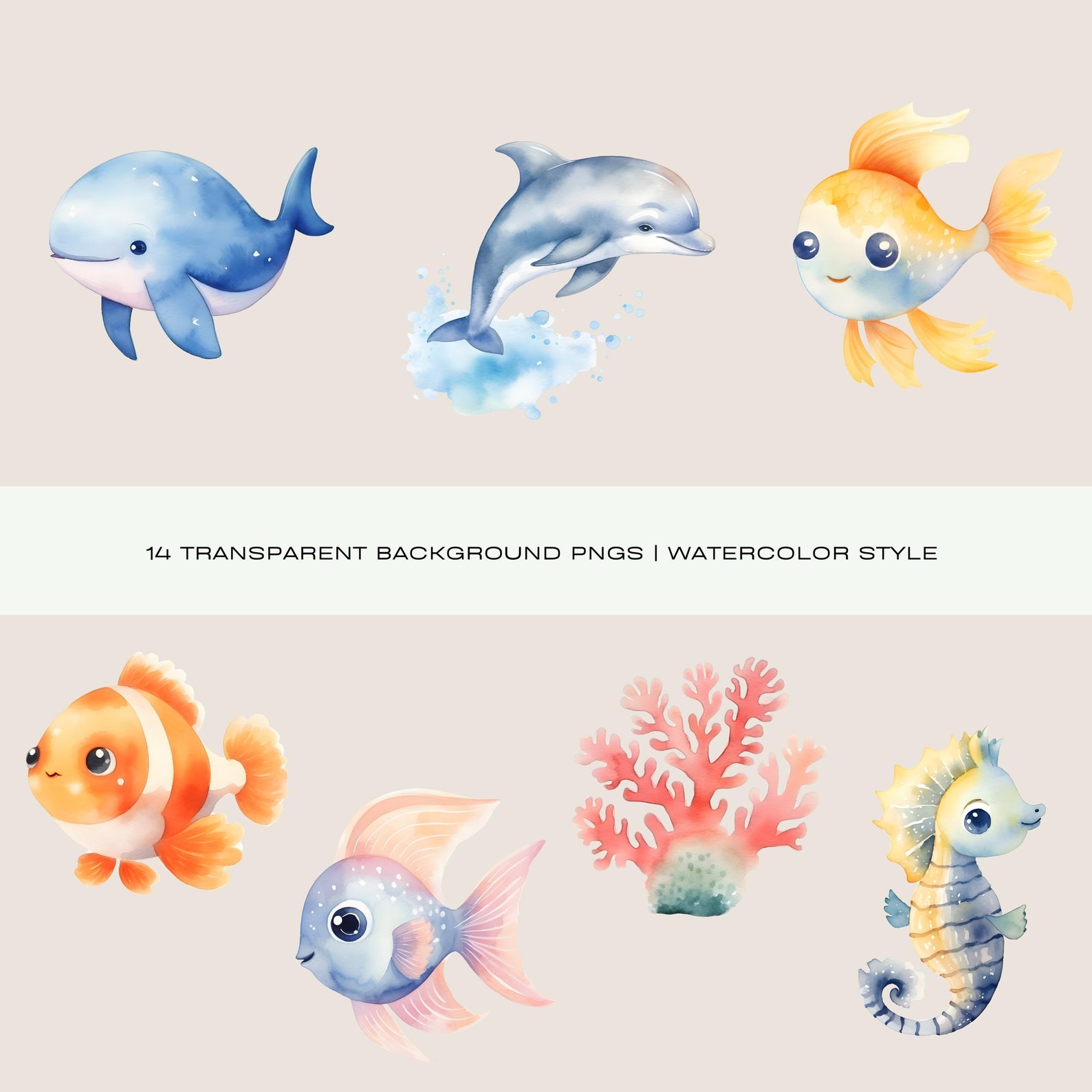 Watercolor Under the Sea Clipart Pack, Underwater Animals, Commercial ...