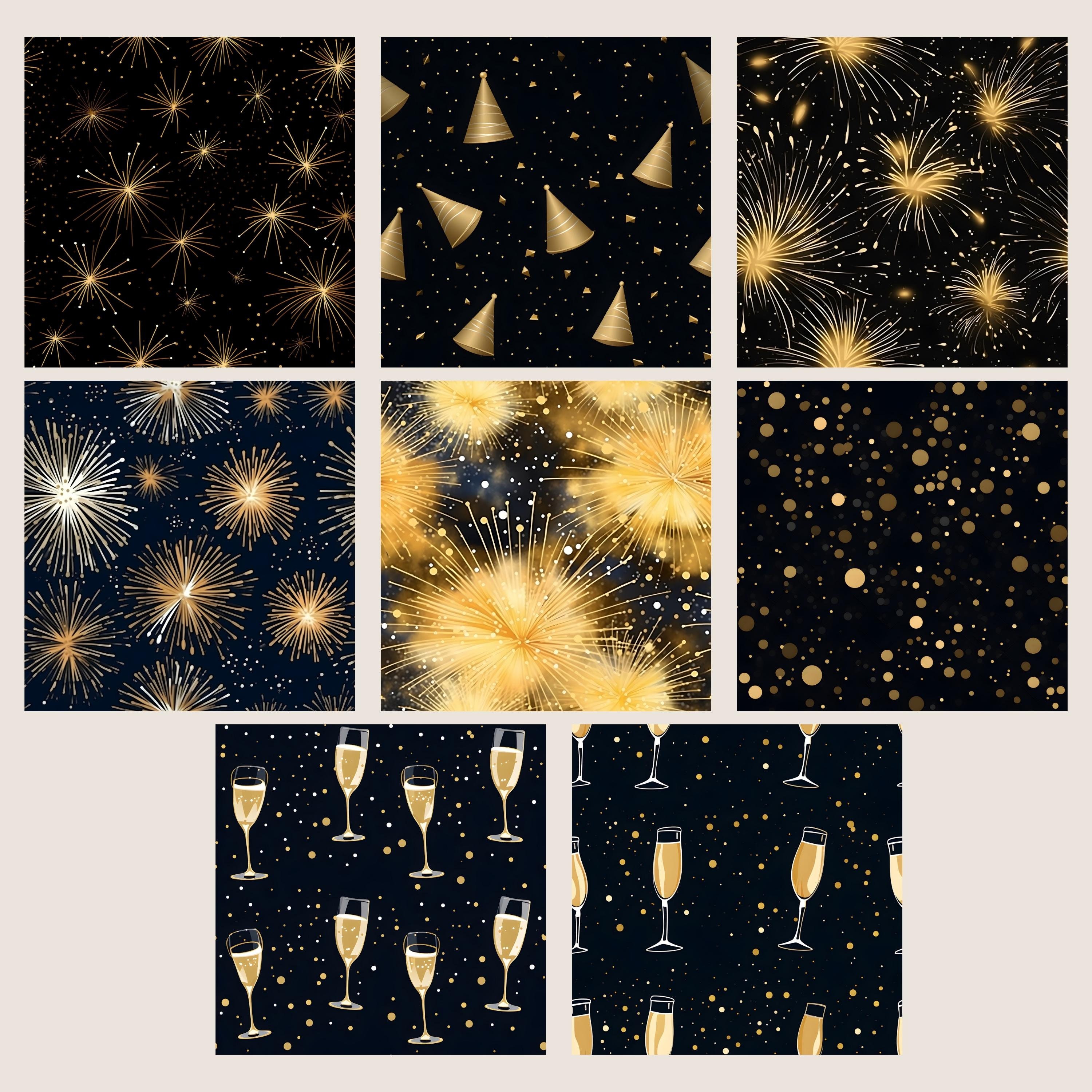 New Years Eve Seamless Pattern Pack, NYE Backgrounds, Commercial Use ...
