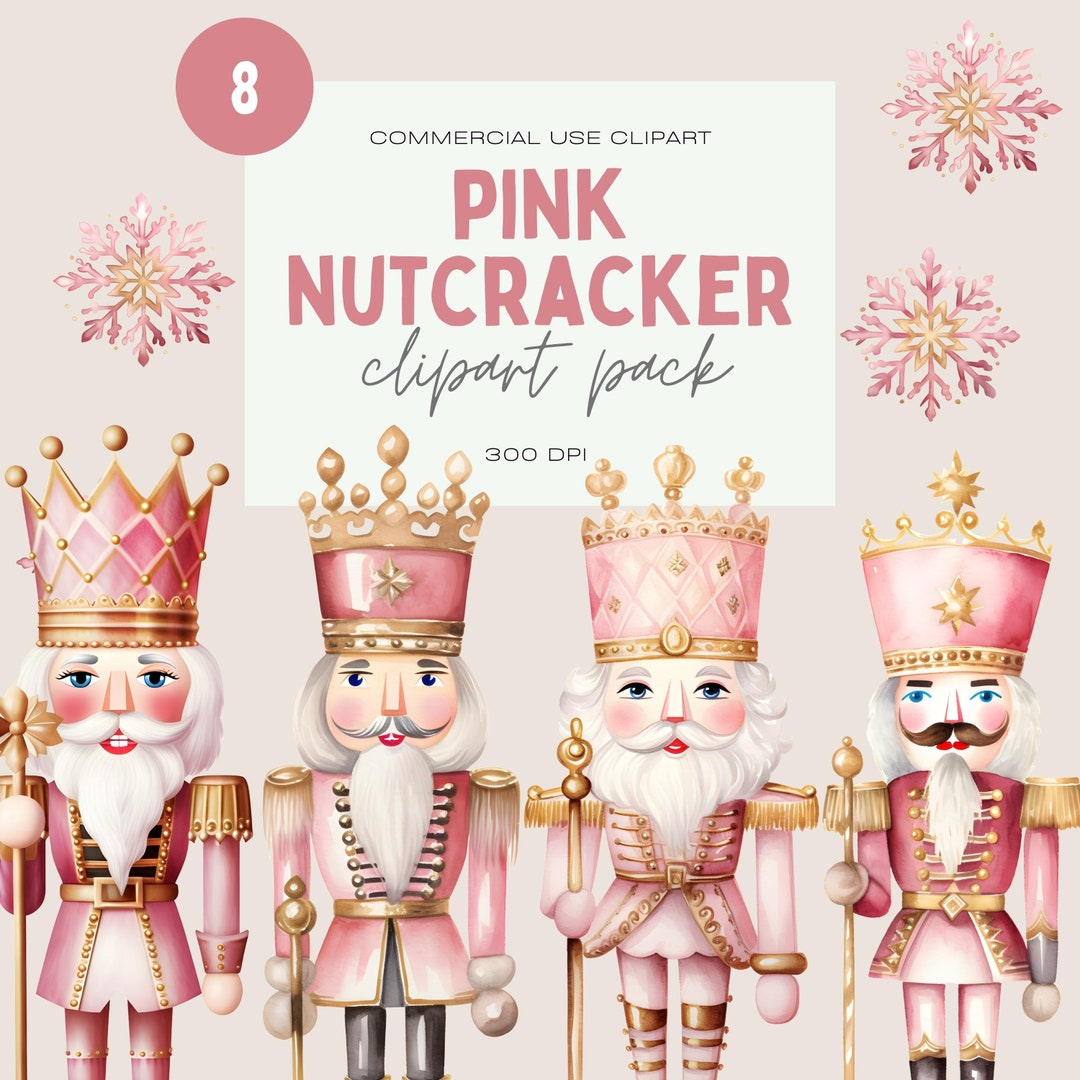 Pink Christmas Nutcracker Clipart Pack, Festive Watercolor Graphics ...