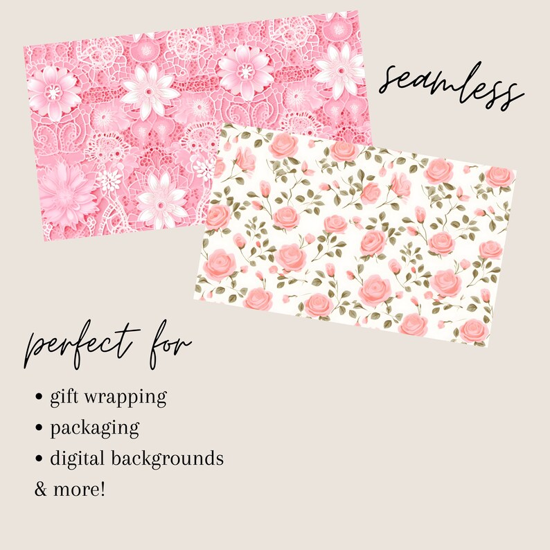 Dainty Pink Seamless Patterns, Coquette Backgrounds, Commercial Use ...